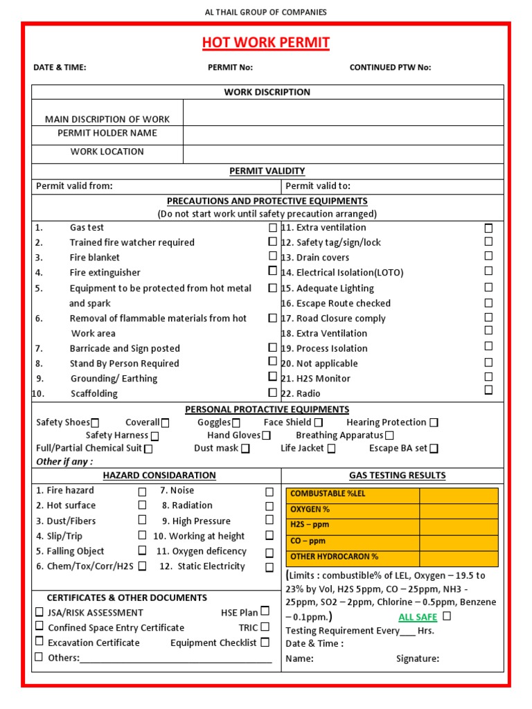 Hot Work PTW | PDF | Fires | Personal Protective Equipment