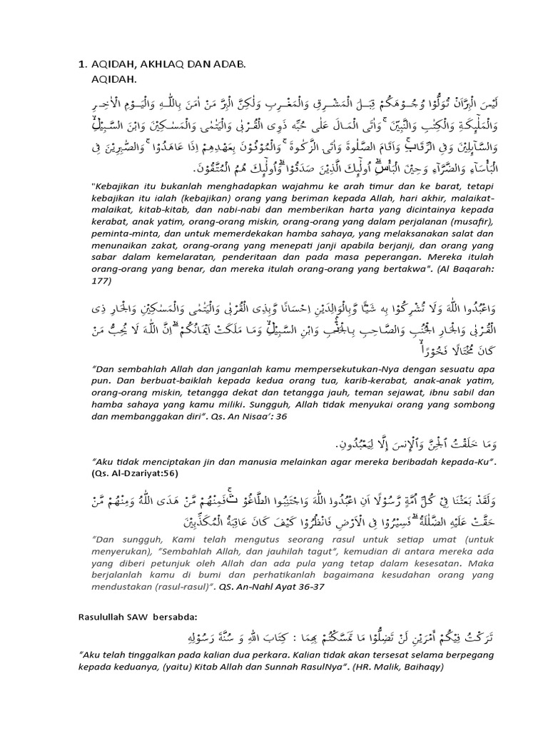 Aqidah, Akhlaq Dan Adab. V-1 | PDF