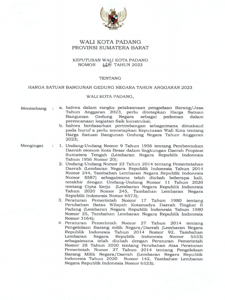HSBGN SK 668 Tahun 2022 Perwal Padang | PDF
