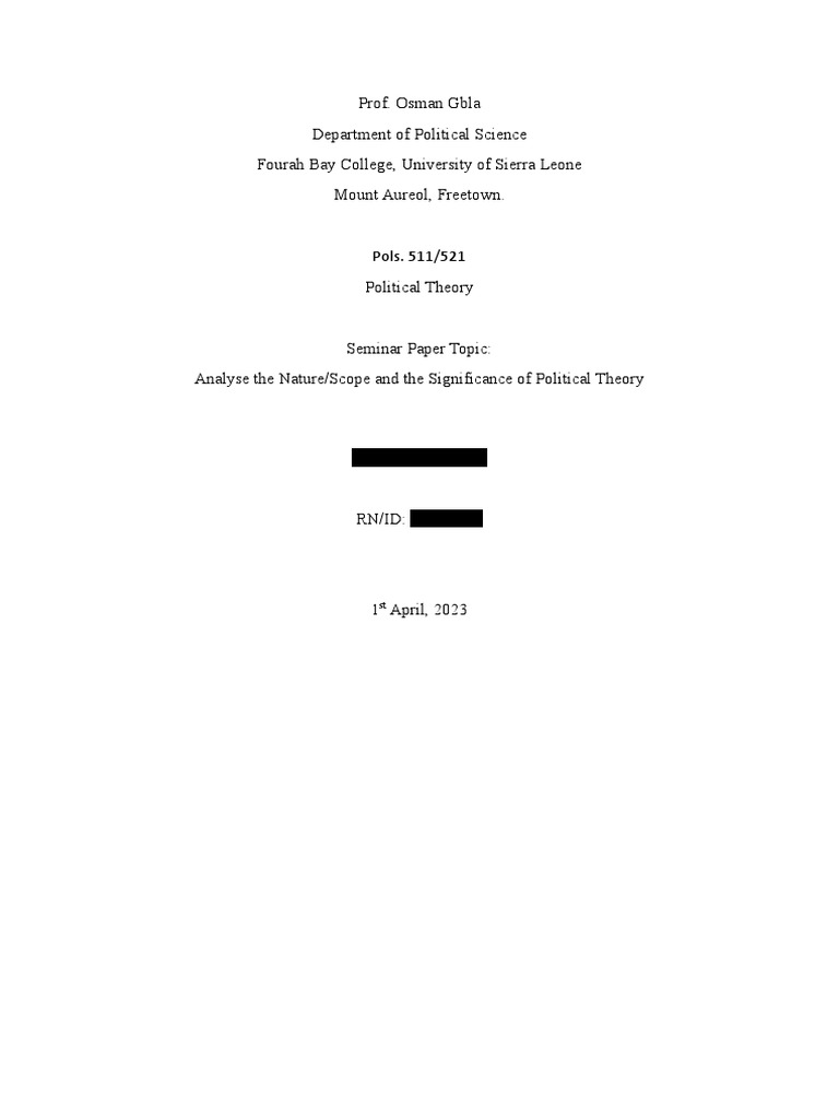 Front Page-Content-Seminar 1 Political Theory | PDF
