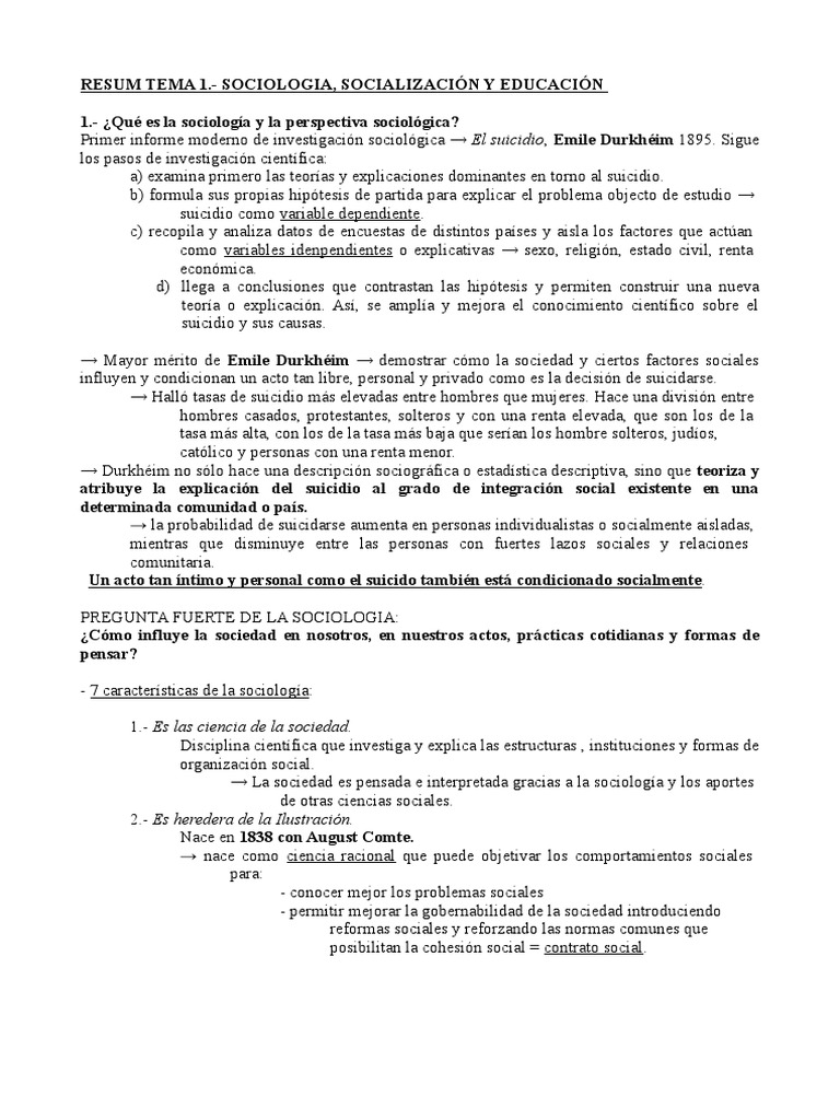 Resum Tema 1 | PDF | Sociología | Sociedad
