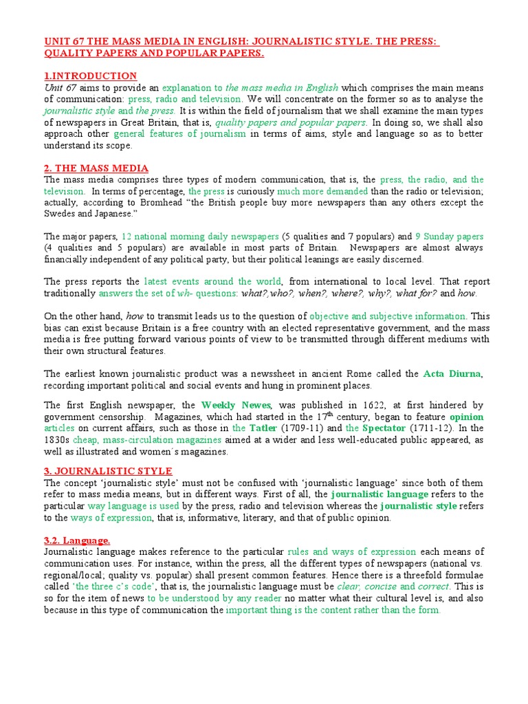 Unit 67 Mia | PDF | Newspapers | News