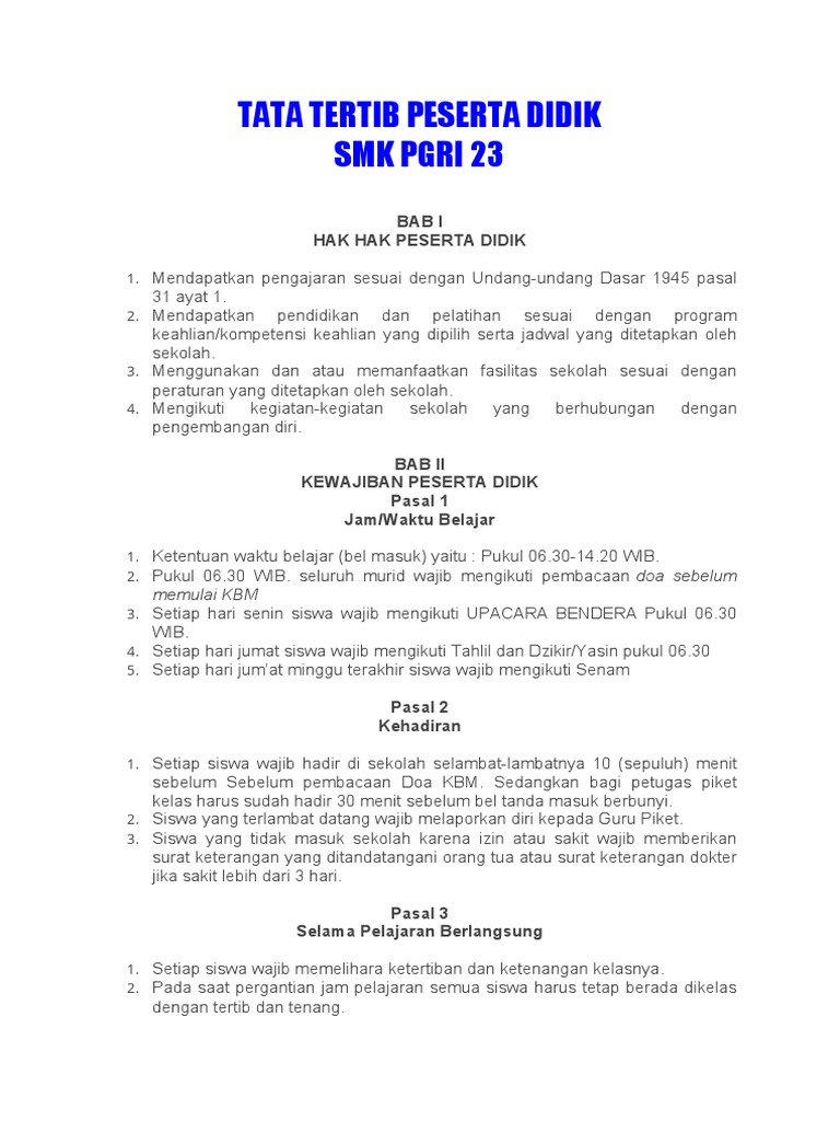 Tata Tertib Peserta Didik | PDF