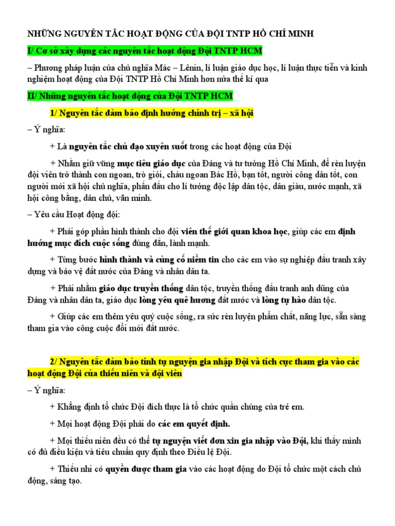 Những nguyên tắc hoạt động của Đội TNTP HCM | PDF