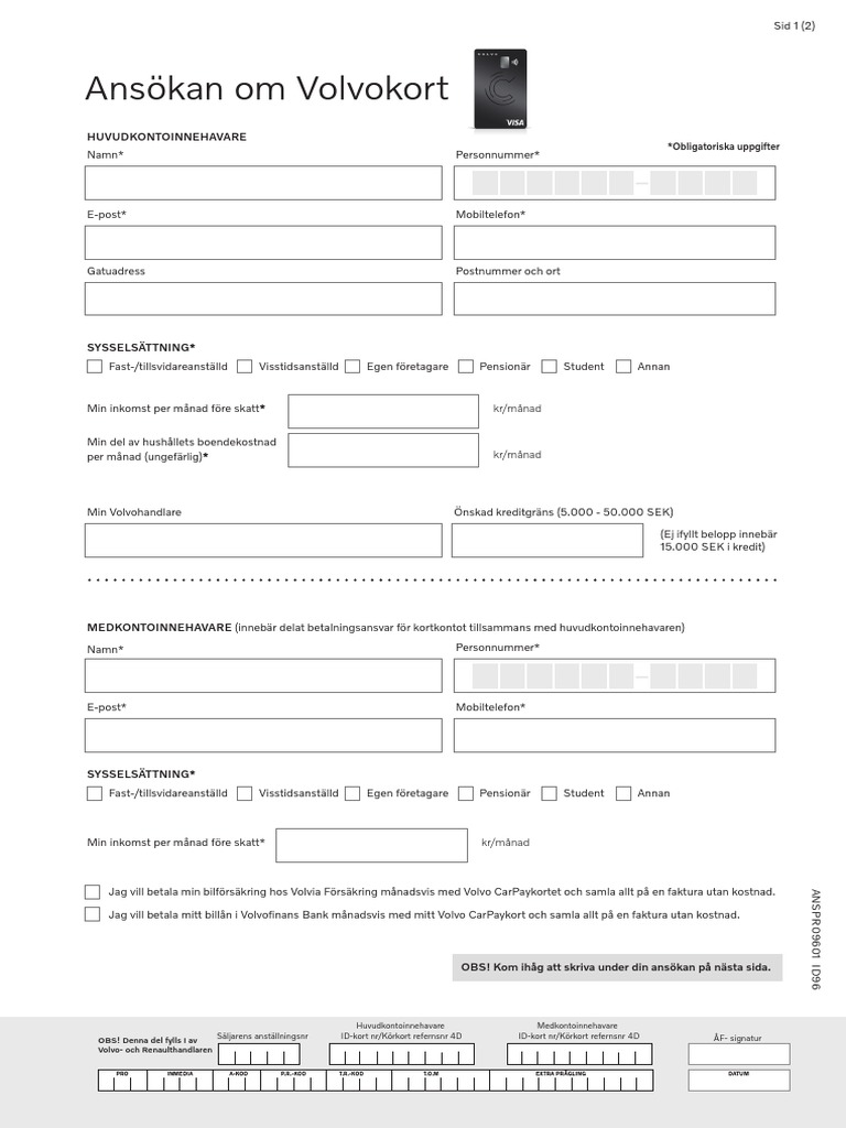 Ansok Volvokort Visa Privat 2 | PDF