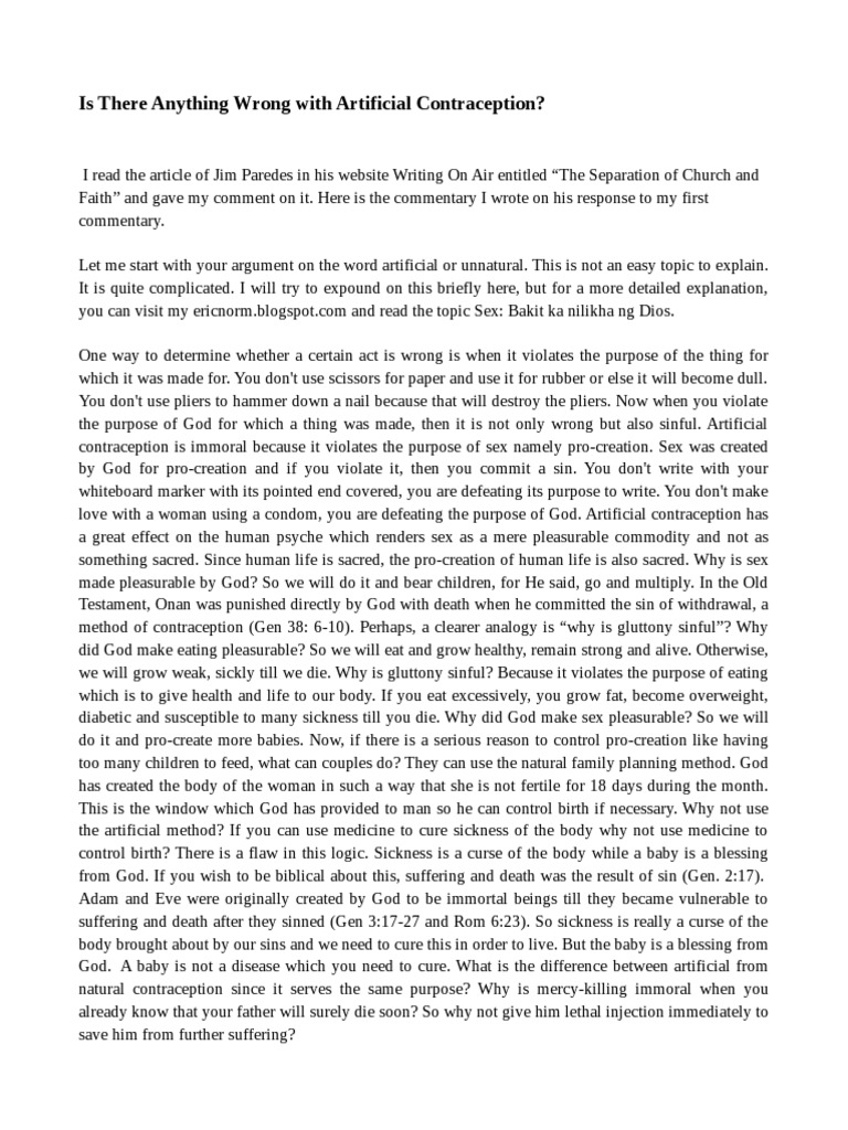 Artificial Contraception | PDF | Infertility | Human Reproduction