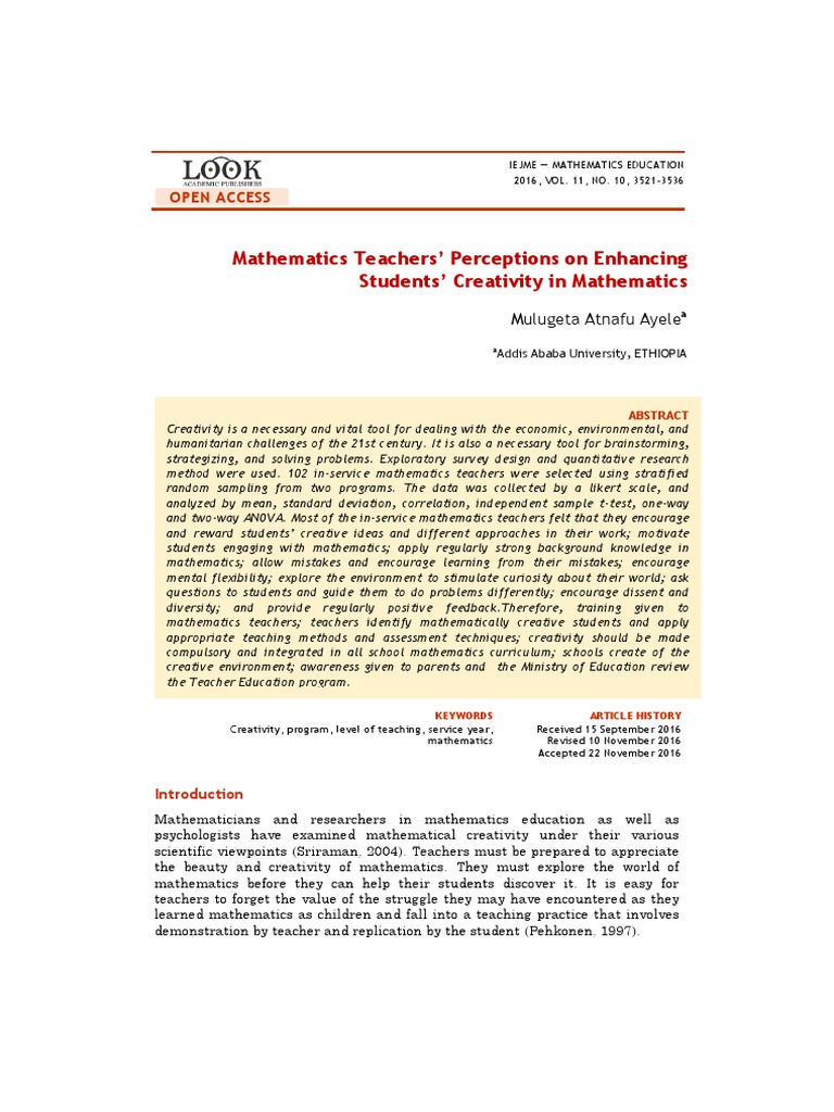 Mathematics Teachers Perceptions On Enhancing Students Creativity in ...