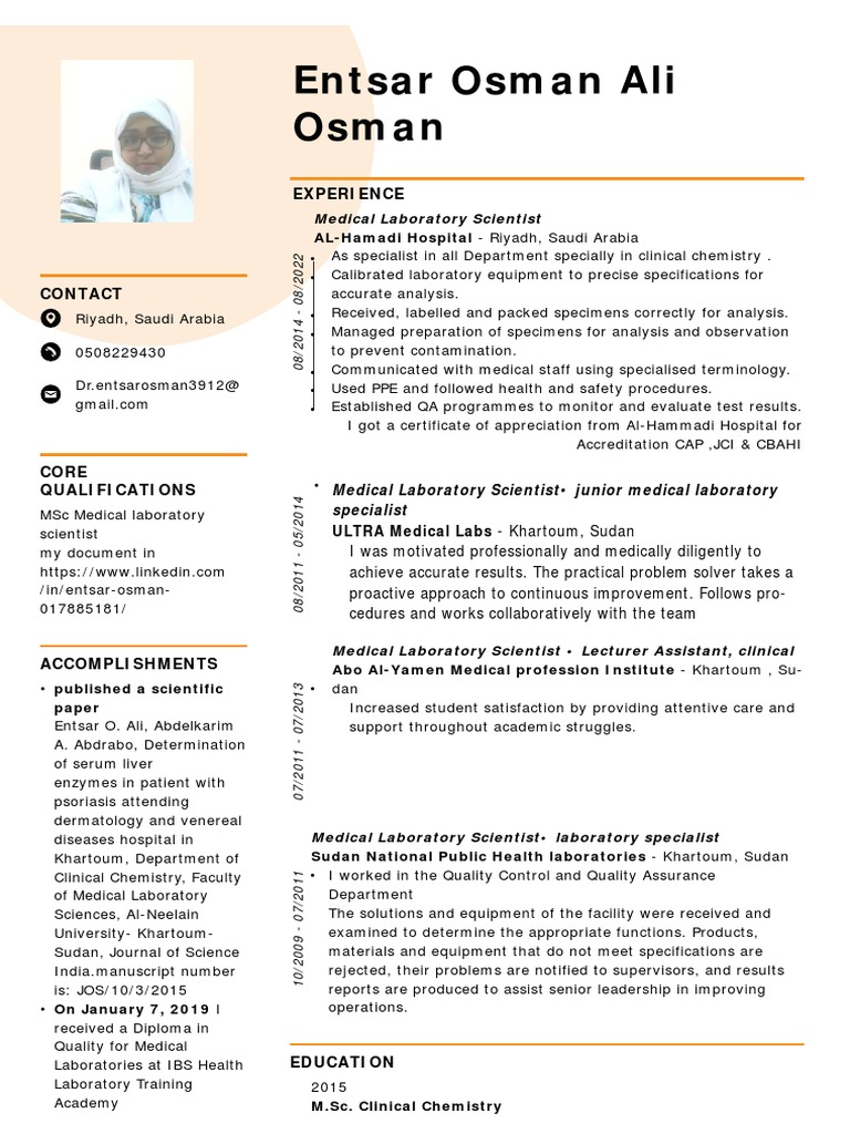 Entsar Osman CV | PDF | Medical Laboratory | Laboratories