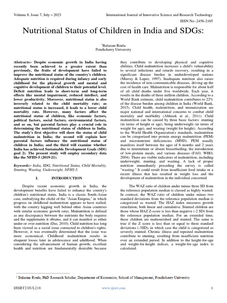 Nutritional Status Of Children In India And Sdgs Pdf Malnutrition