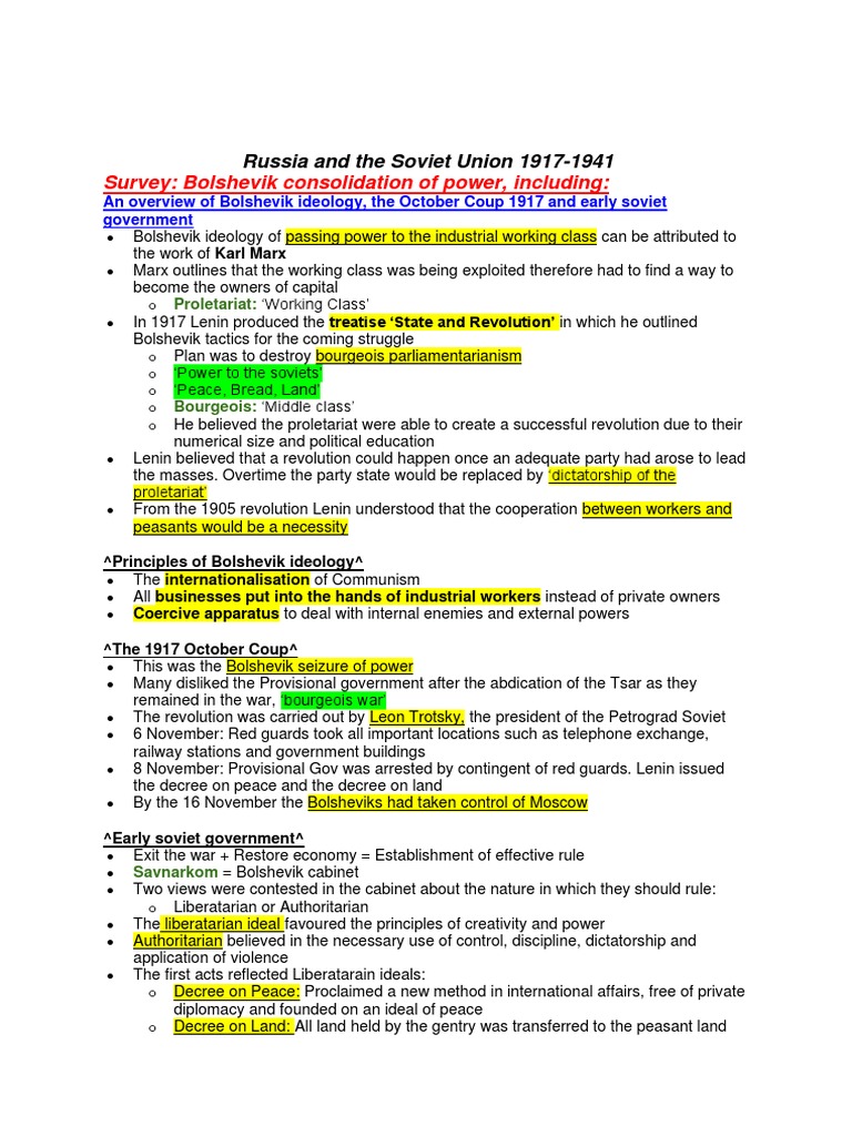 Soviet Union Notes | PDF | Vladimir Lenin | Joseph Stalin