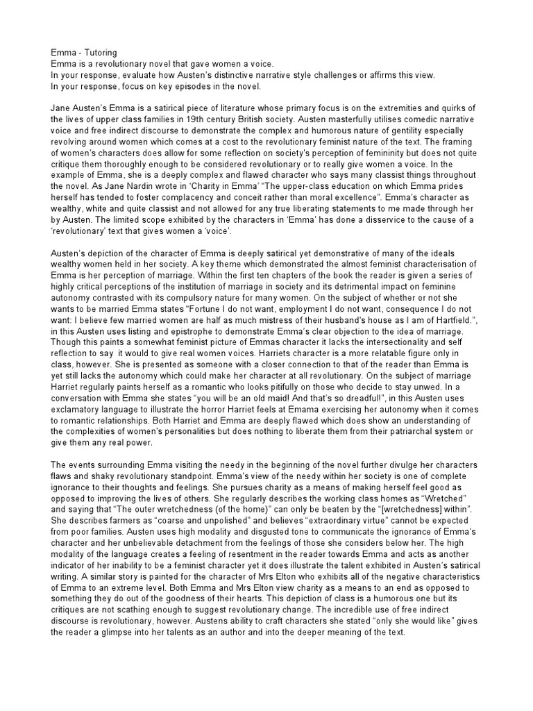 Emma Essay | PDF | Emma (Novel) | Jane Austen