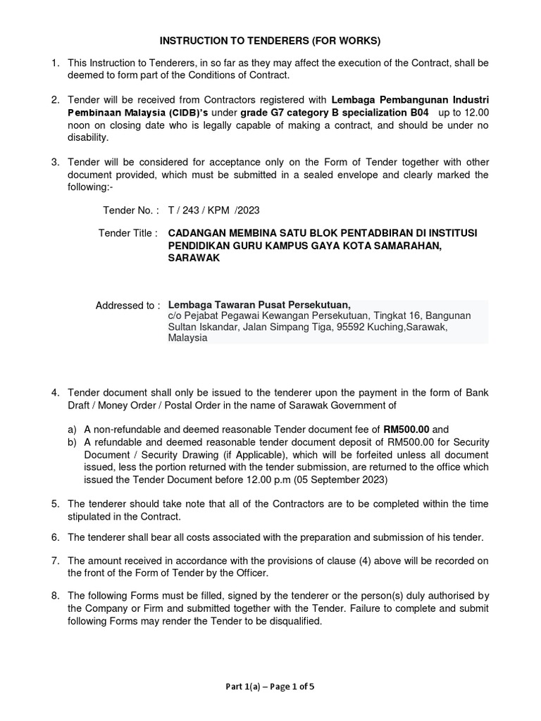 3 - Instruction To Tenderers | PDF | Government | Business