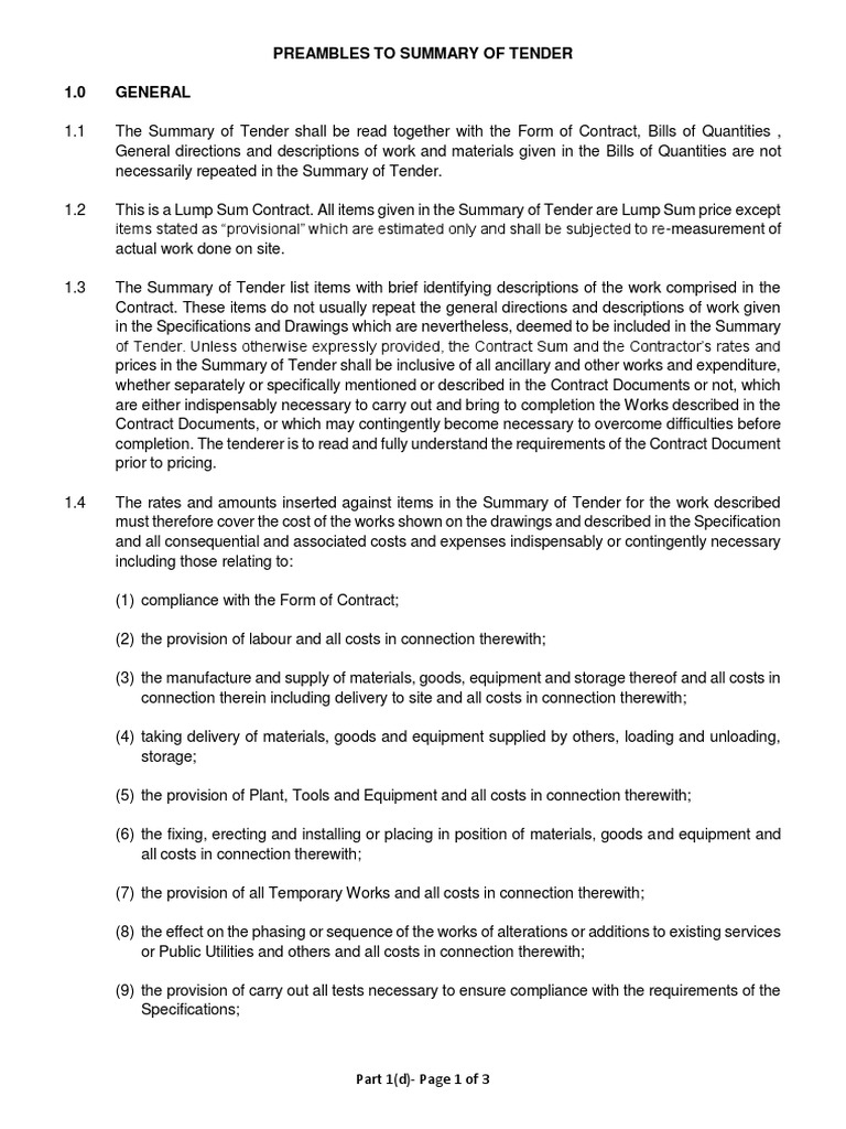Preamble Overview for Tender Summary | PDF | Deep Foundation | Cost
