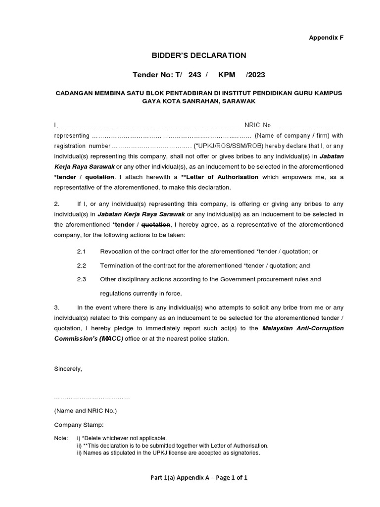 3A - Bidders Declaration | PDF | Business | Finance & Money Management