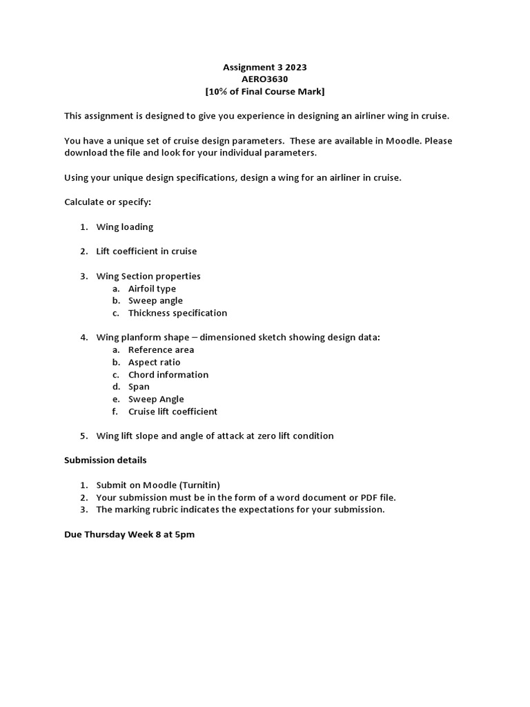 AERO3630 Wing Design Assignment | PDF | Lift (Force) | Airfoil