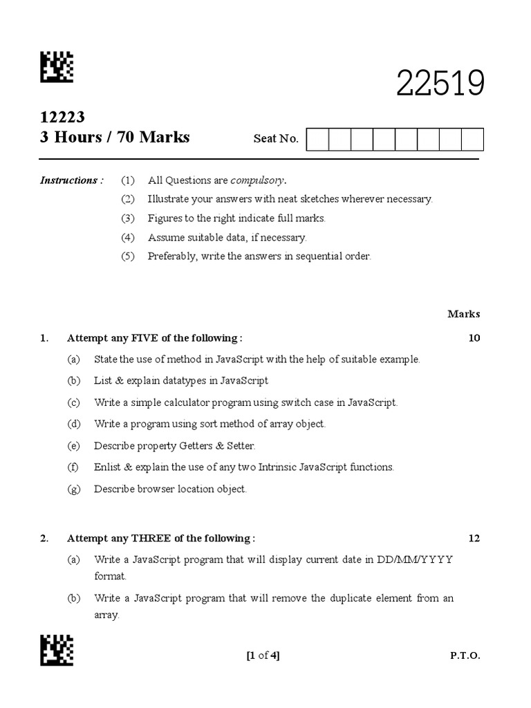 Old Question Paper 22519 | PDF | Http Cookie | Java Script