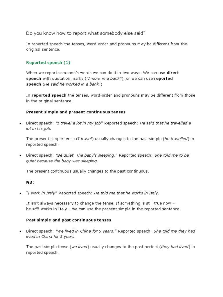 Reported Speech | PDF | Question | Semantic Units