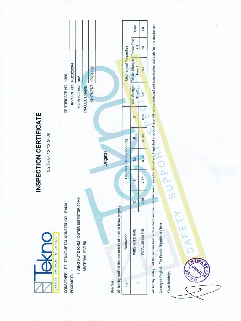 Item #3 - Wing Nut Sample Mill Cert | PDF