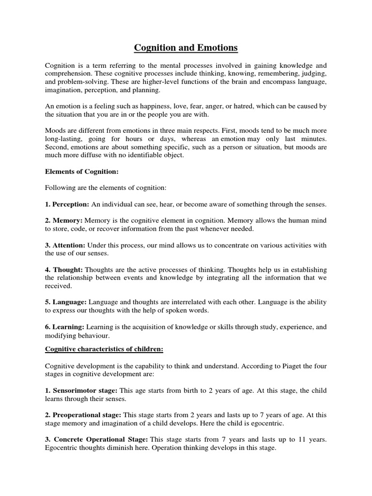 Cognition and Emotions | PDF | Cognition | Thought