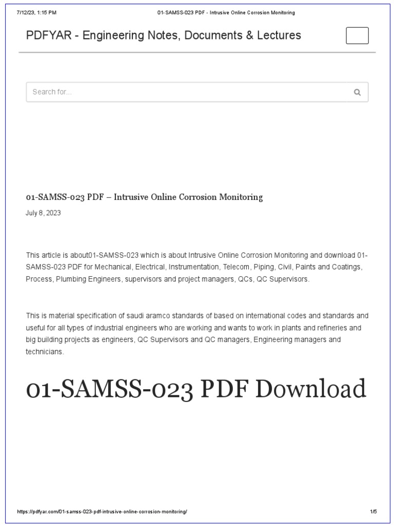01-SAMSS-023 PDF - Intrusive Online Corrosion Monitoring | PDF | Pipe ...