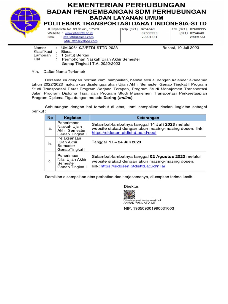 1. Permohonan Naskah UAS GENAP TK I 2022-2023 | PDF