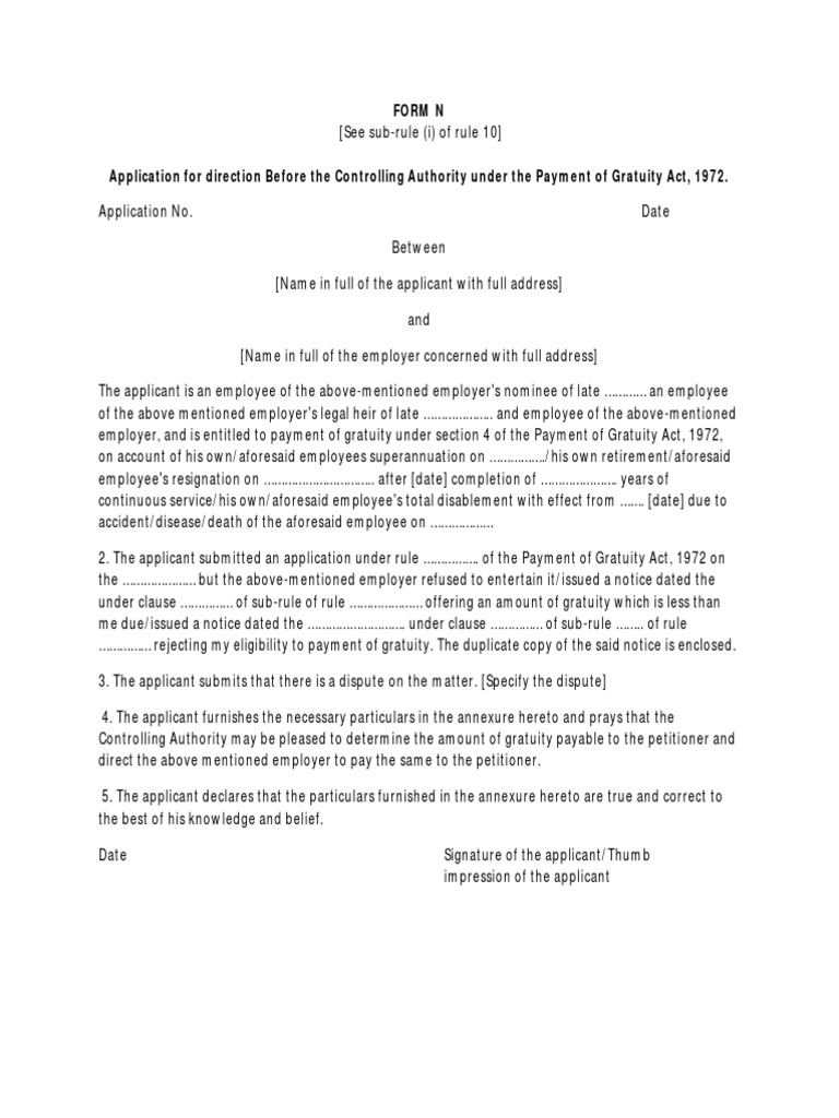 Form N for Gratuity Claims | PDF | Employment | Labor