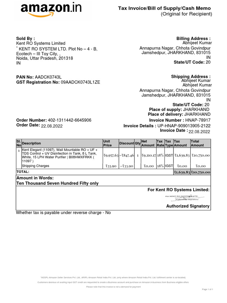 Invoice Water Purifier 2 | PDF | Invoice | Government Finances