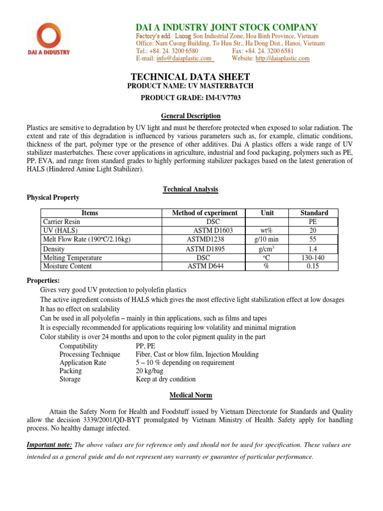 Tds Im Uv7703 | PDF | Plastic | Ultraviolet