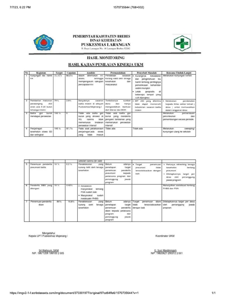hasil monev rtl kinerja ukm | PDF