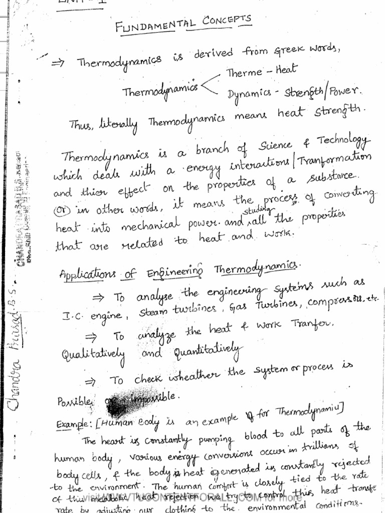 18ME33-Basic Thermodynamics - Mod1handwritten | PDF