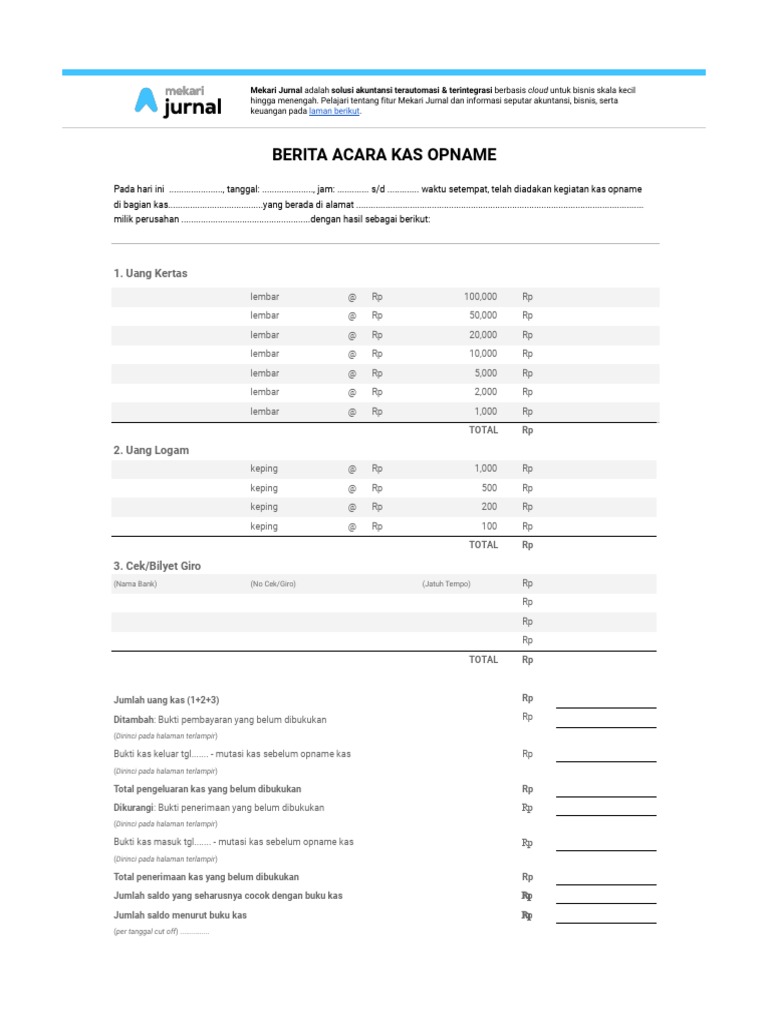 Berita Acara Cash Opname | PDF