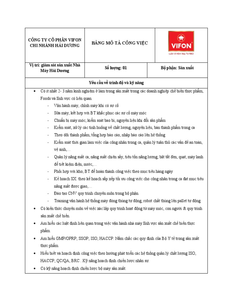 MTCV Giam Sát Sản Xuất Nhà Máy HD | PDF