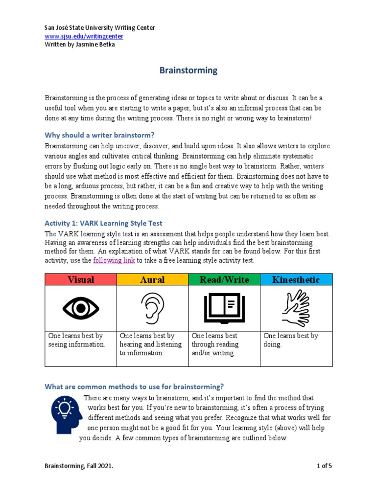 Brainstorming | PDF | Learning Styles | Brainstorming