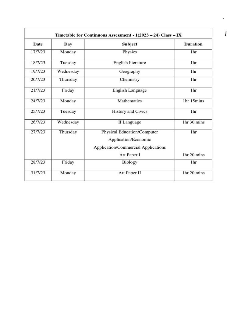 Class IX Assessment Schedule 2023 | PDF | Java (Programming Language ...
