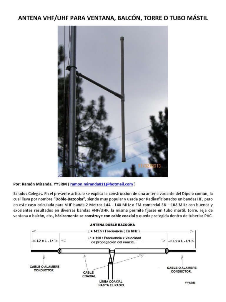 Construcción de Antena Doble Bazooka VHF | PDF | Cable coaxial | Antena ...