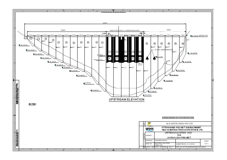Jamrani Dam Upstream Elevation Drawing | PDF | Spillway | Infrastructure