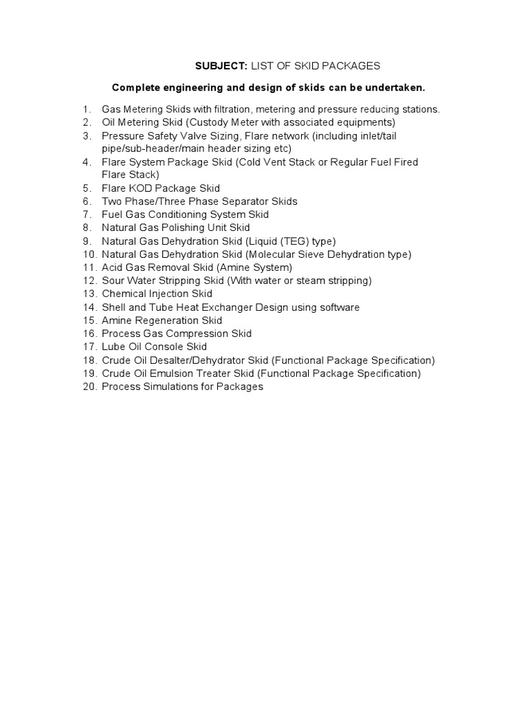 List of Skid Packages | PDF