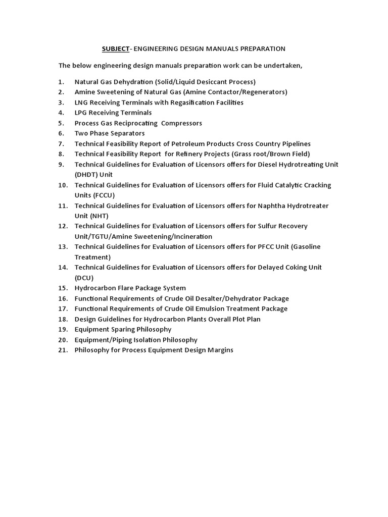 Process Design Manuals For Packages | PDF
