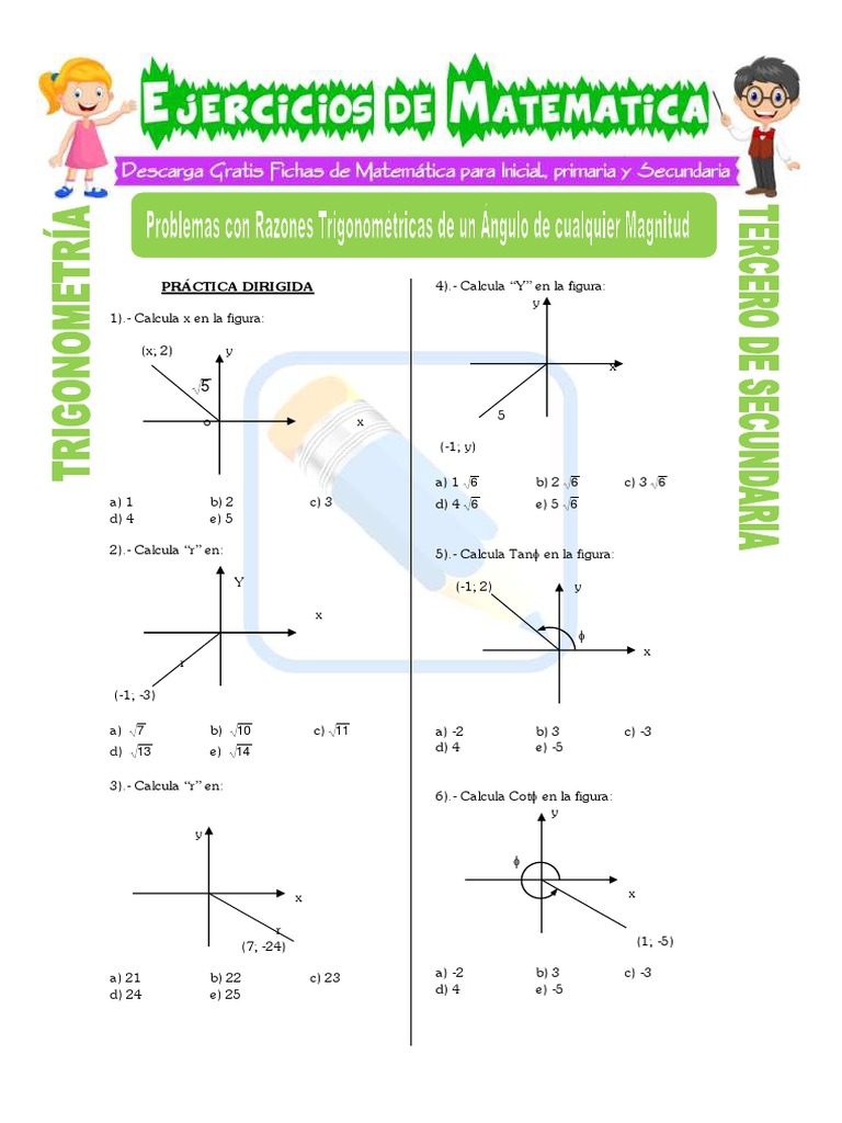 Problemas Con Razones Trigonometricas de Un Áangulo de Cualquier ...