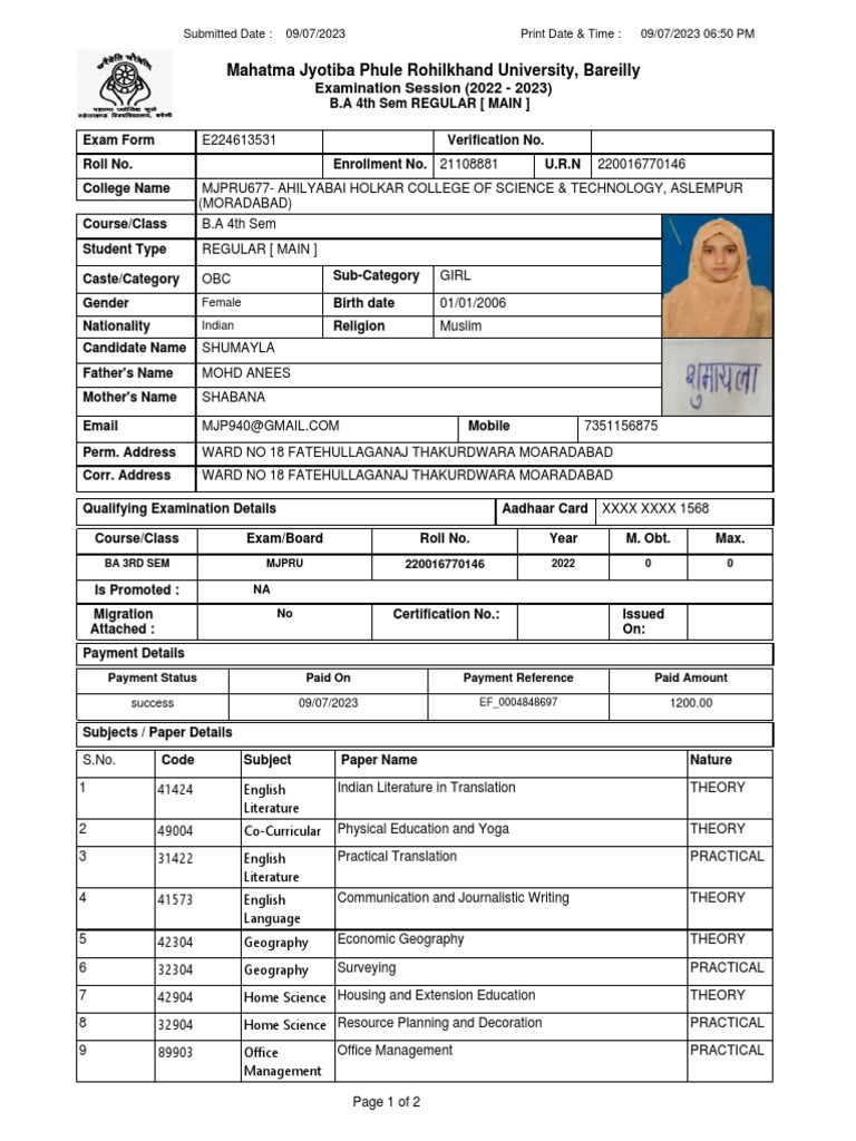 Examination Enrollment | PDF