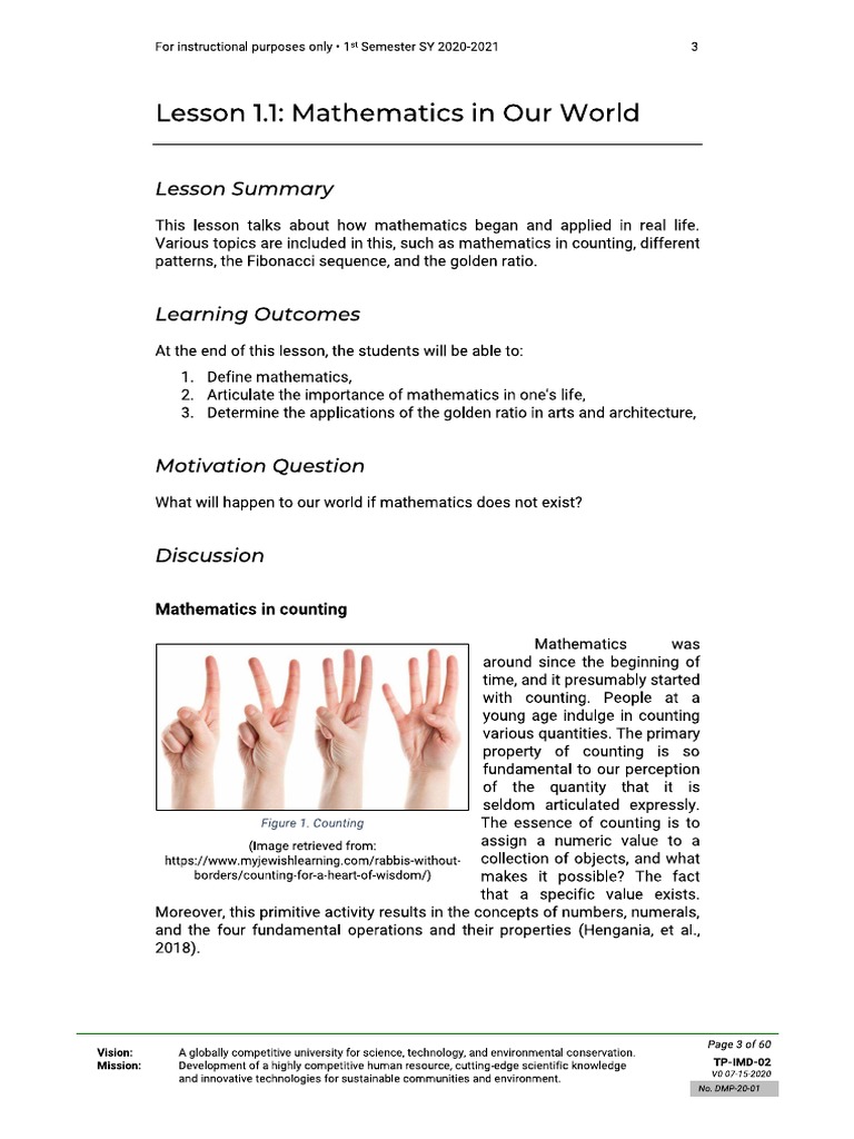 Lesson 1.1 Mathematics in Our World | PDF