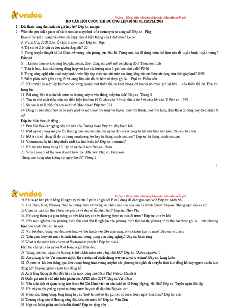 Bo Cau Hoi Duong Len Dinh Olympia | PDF