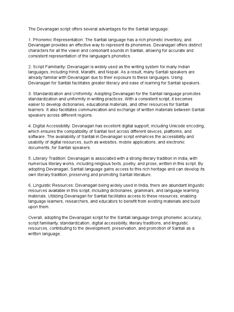 The Devanagari Script Offers Several Advantages For The Santali ...