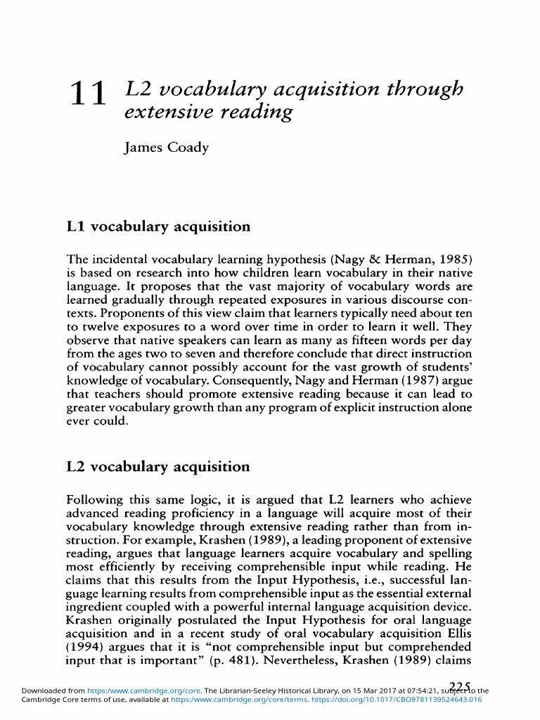 l2 Vocabulary Acquisition Through Extensive Reading | Download Free PDF ...