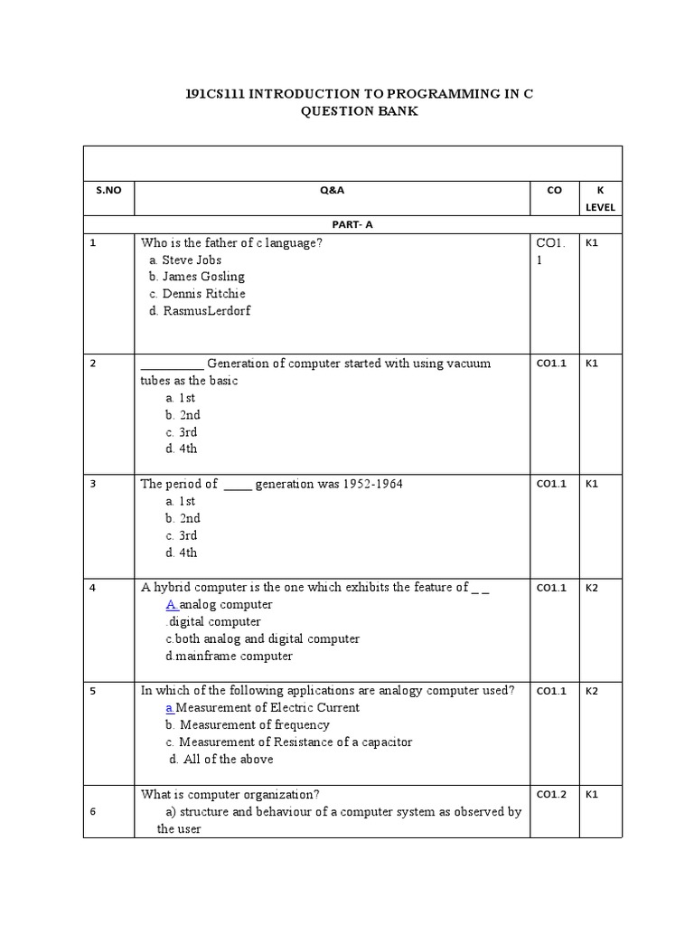 191cs111 Introduction To Programming In C Pdf Pointer Computer 1171