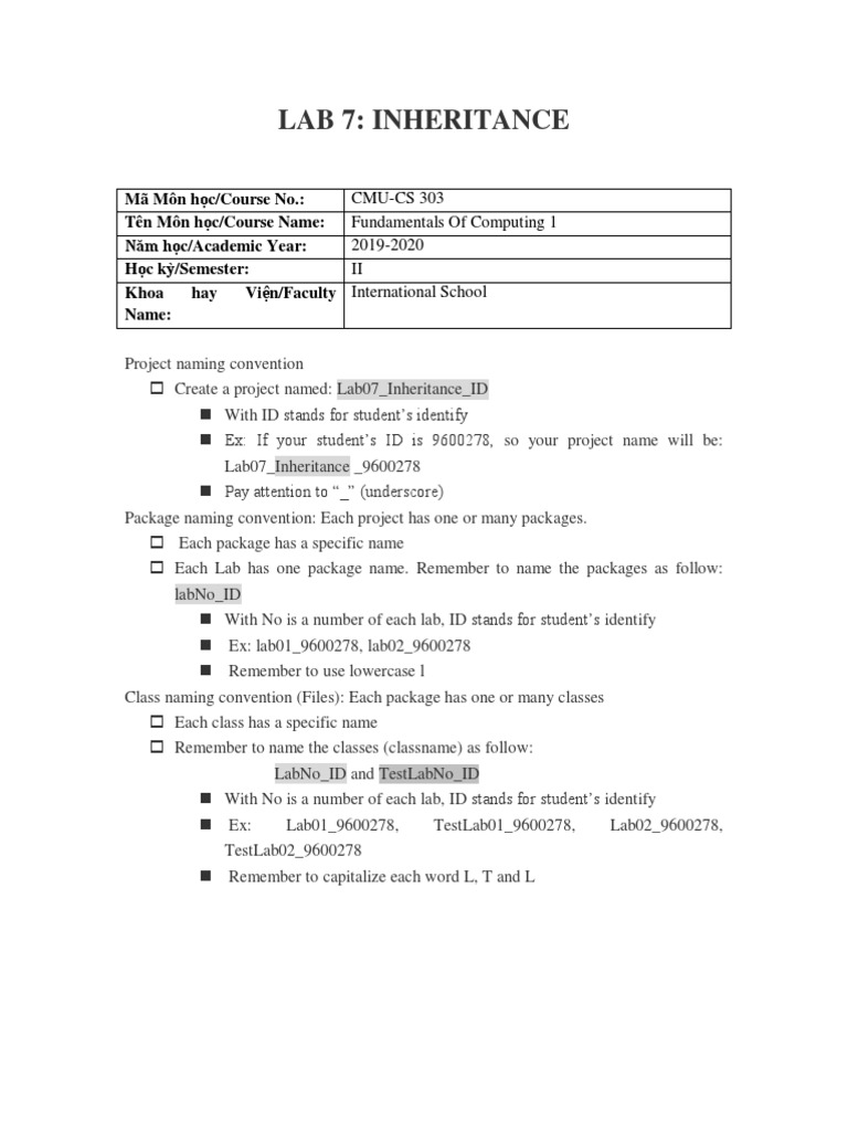 Lab07 Inheritance Pdf Class Computer Programming Method Computer Programming