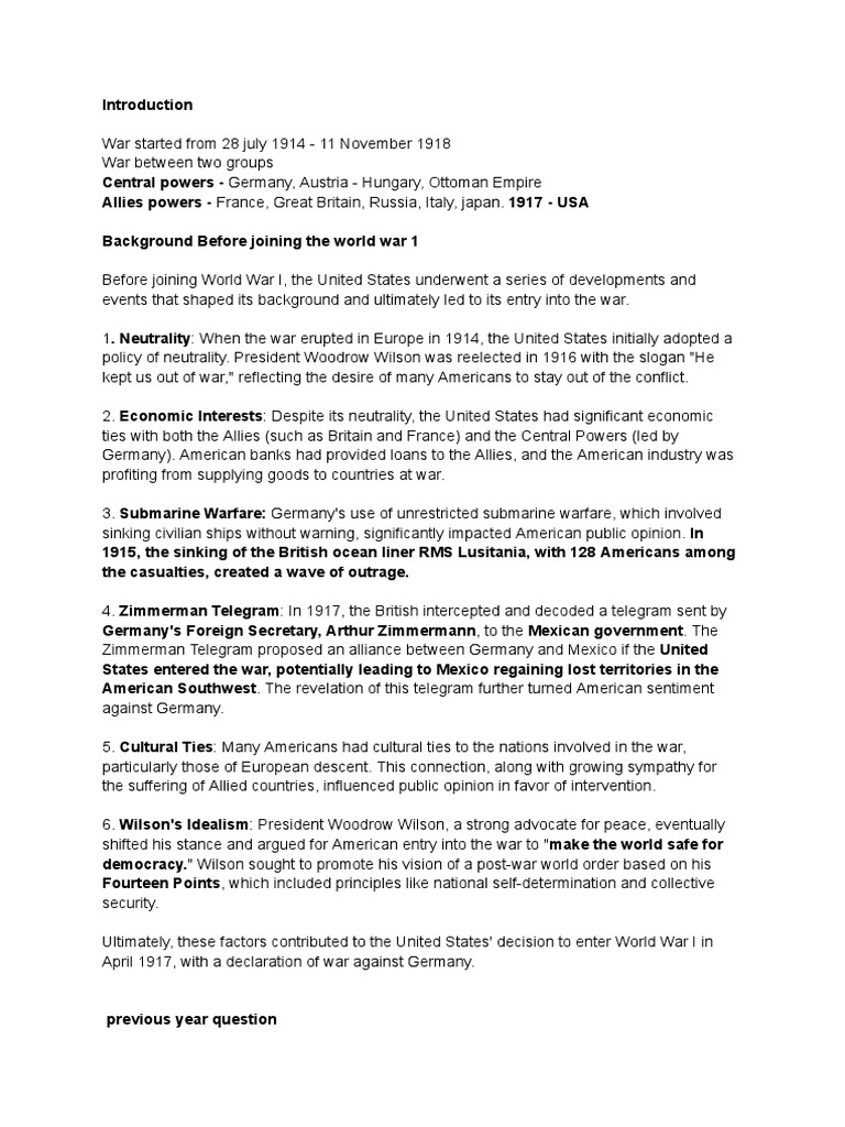 World War 1 and USA (Presentation) | Download Free PDF | World War I ...