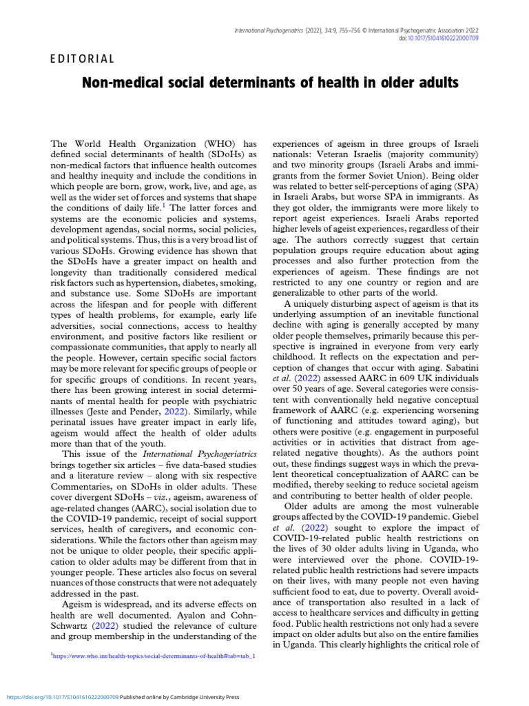 Non Medical Social Determinants of Health in Older Adults | PDF | Caregiver | Ageism