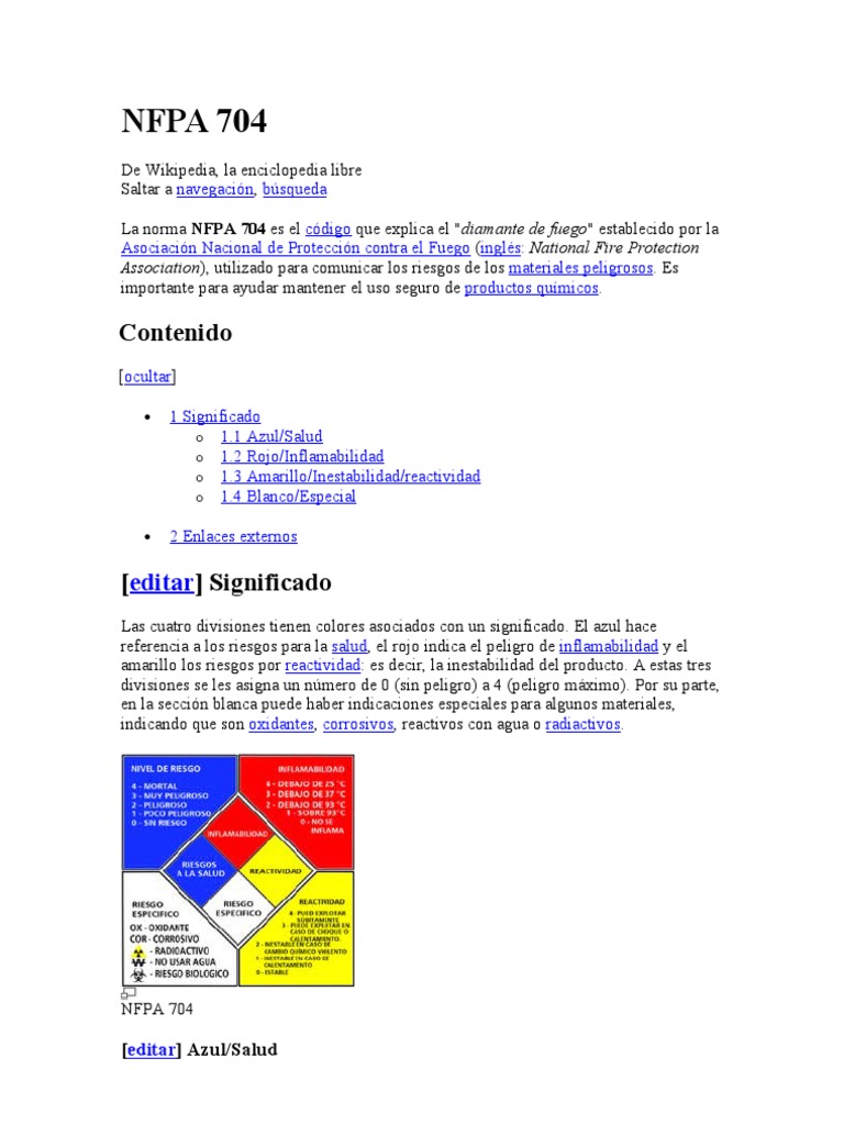 Nfpa 704 | PDF | Elementos químicos | Sustancias químicas