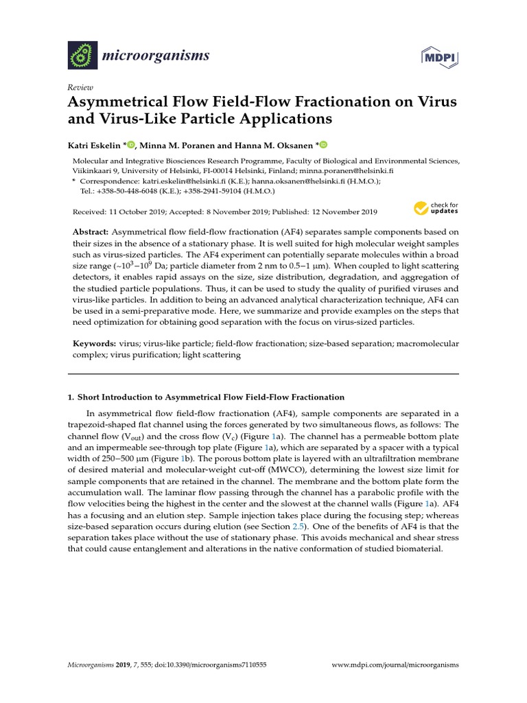 Asymmetrical Flow Field-Flow Fractionation On Viru | PDF | Diffusion ...